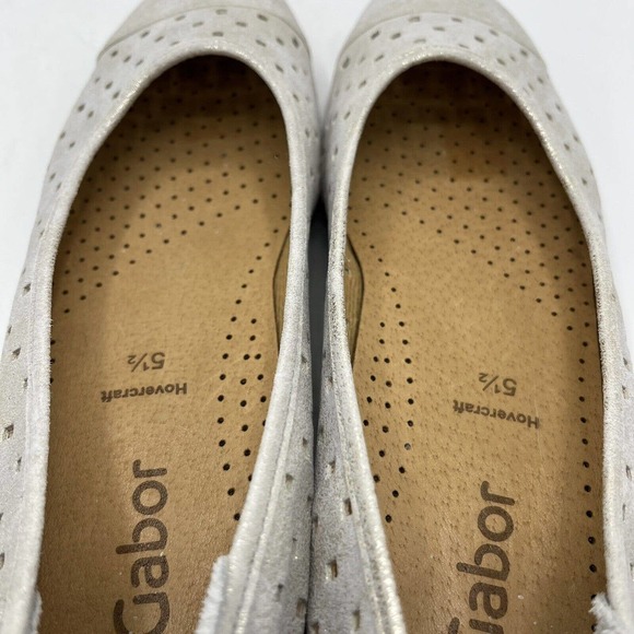 Gabor | Shoes | Gabor Ruffle Ballet Flat Gold Powder Leather Perforated ...